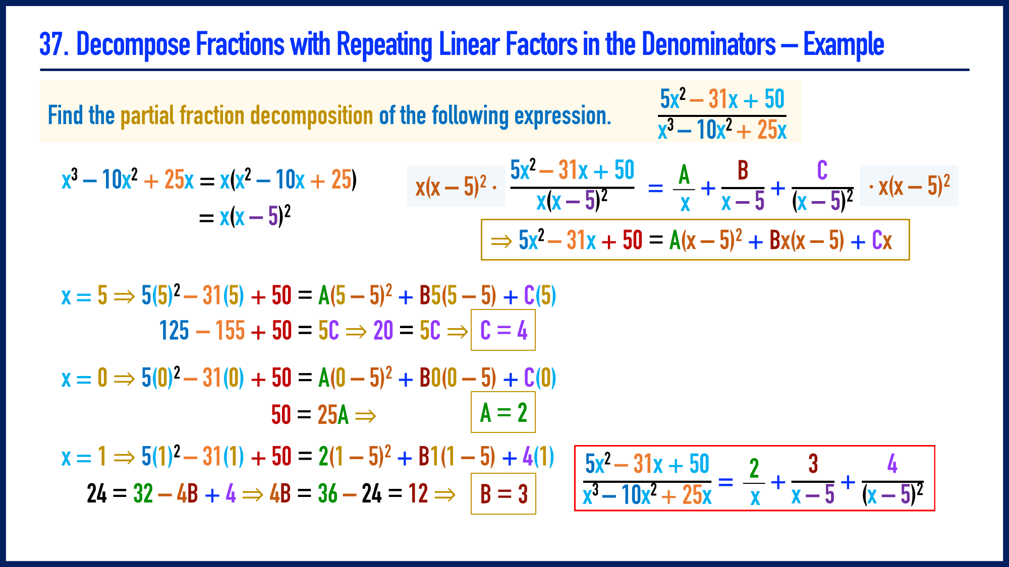 37. Decompose Fractions with Repeating Linear Factors in the ...